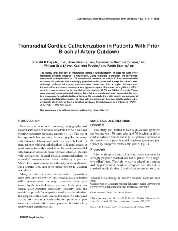 (PDF) Transradial cardiac catheterization in patients with coronary bypass grafts: Feasibility ...