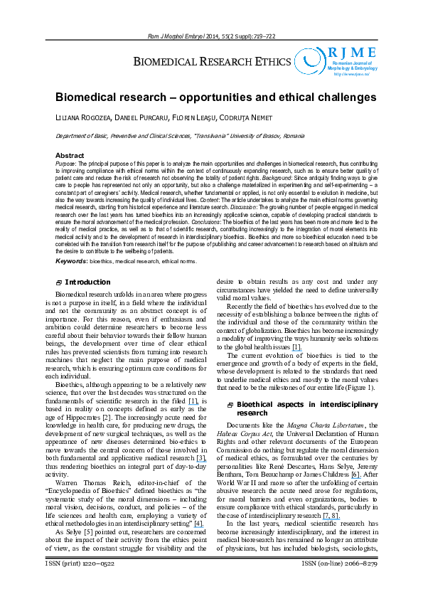 (PDF) Biomedical research - opportunities and ethical challenges