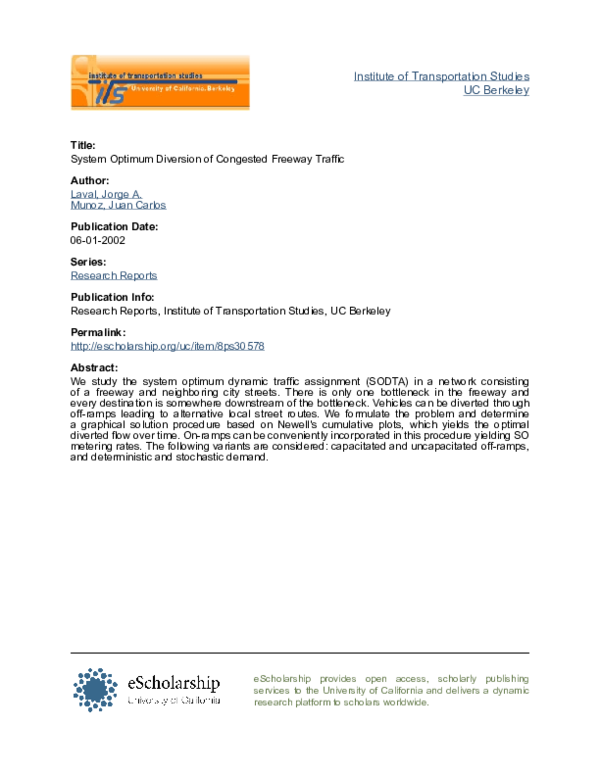 (PDF) System Optimum Diversion of Congested Freeway Traffic