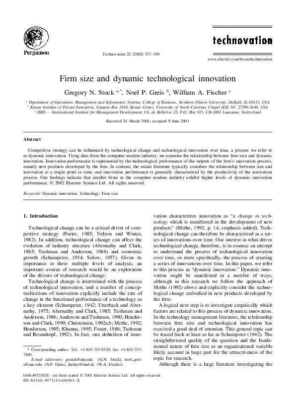 (PDF) Firm size and dynamic technological innovation