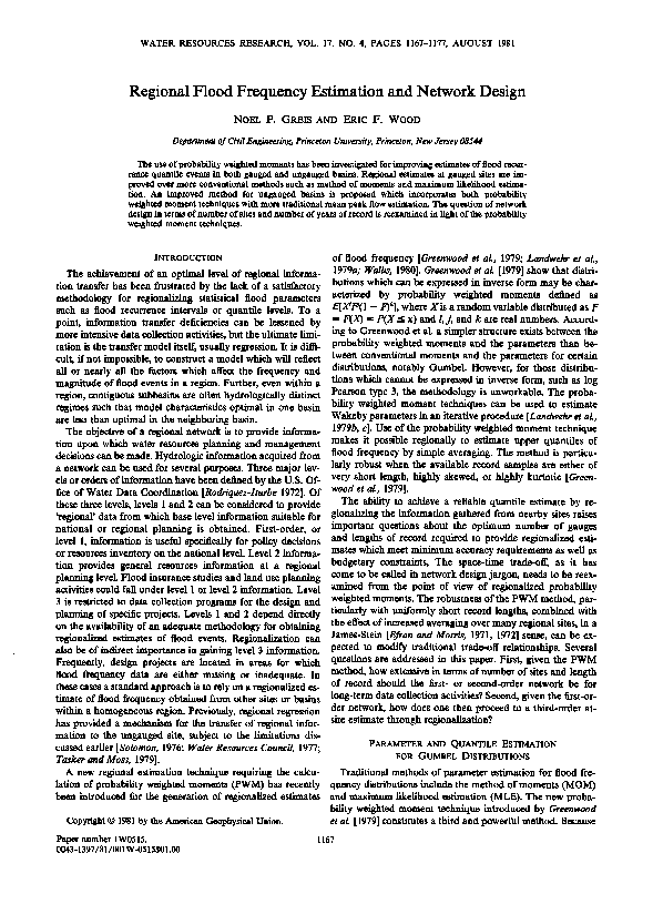 Pdf Regional Flood Frequency Estimation And Network Design Noel