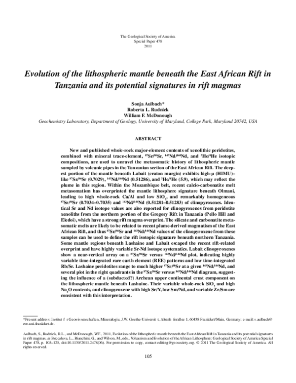 (PDF) Evolution of the lithospheric mantle beneath the East African ...