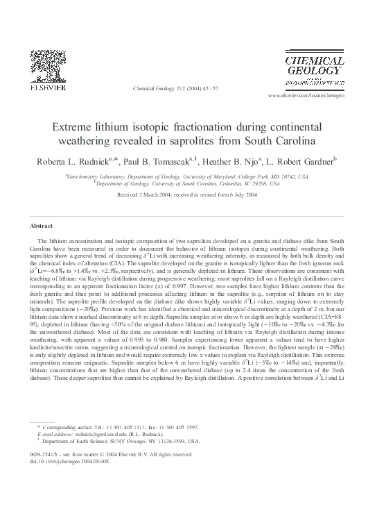 (PDF) Extreme lithium isotopic fractionation during continental ...