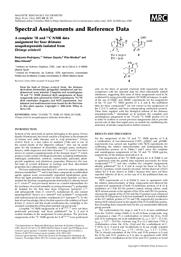(PDF) A complete1H and13C NMR data assignment for four drimane ...