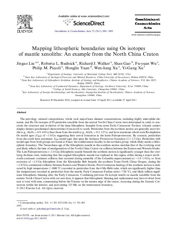 (PDF) Mapping lithospheric boundaries using Os isotopes of mantle xenoliths: An example from the ...
