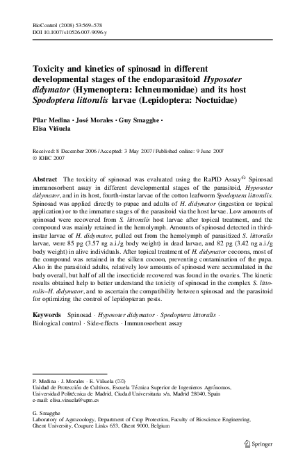 (PDF) Toxicity and kinetics of spinosad in different developmental stages of the endoparasitoid ...