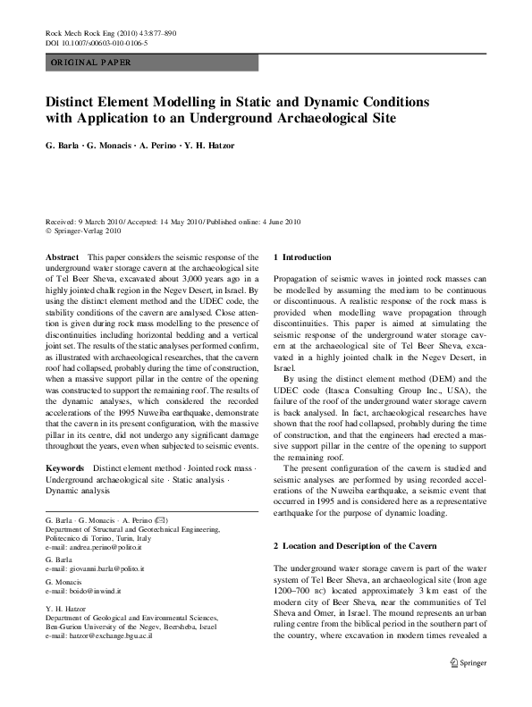 (PDF) Distinct Element Modelling in Static and Dynamic Conditions with Application to an ...