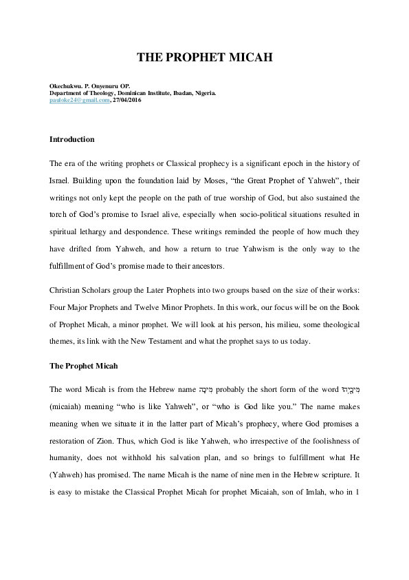 (PDF) THE PROPHET MICAH