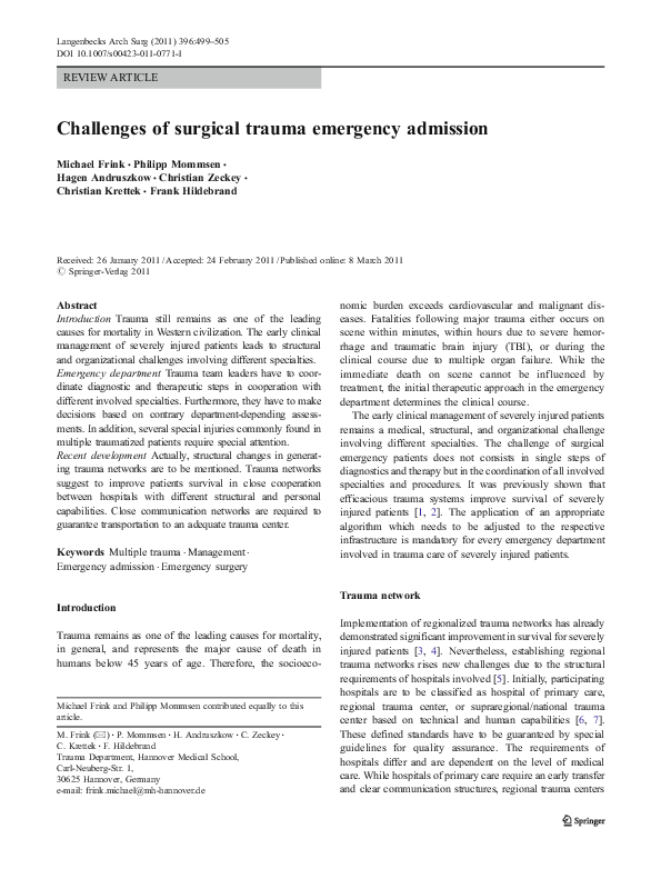 (PDF) Challenges of surgical trauma emergency admission