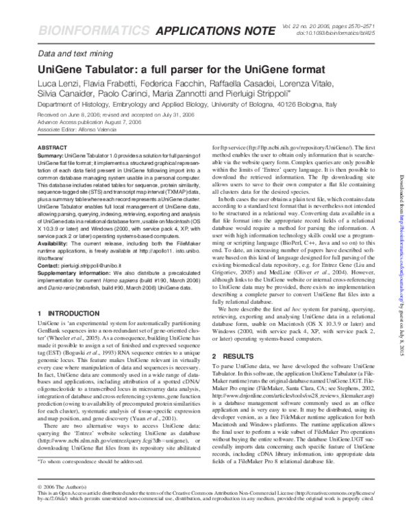 (PDF) UniGene Tabulator: a full parser for the UniGene format