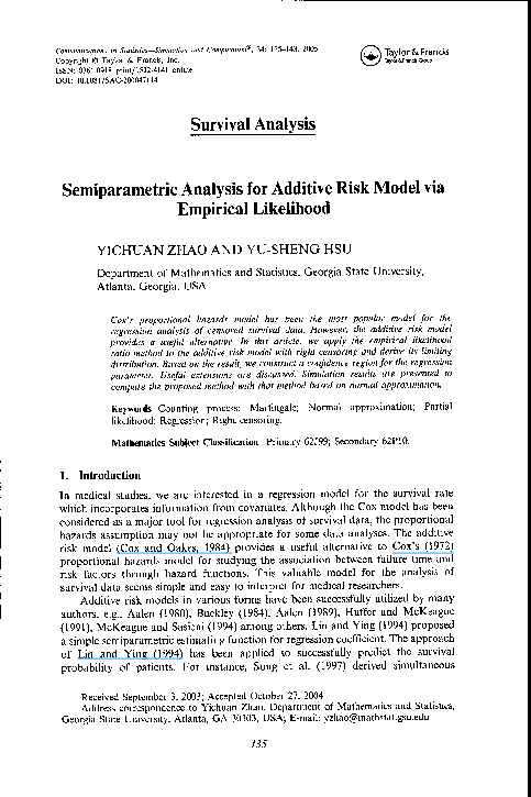 Pdf Semiparametric Analysis For Additive Risk Model Via Empirical