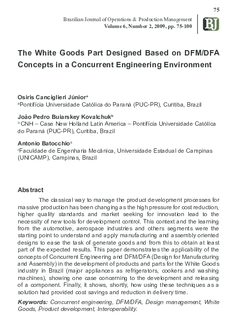 (PDF) Development of White Goods Parts in a Concurrent Engineering Environment Based on DFM/DFA ...