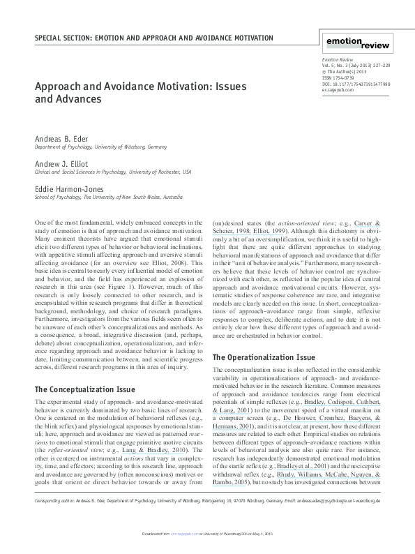 (PDF) Approach and Avoidance Motivation: Issues and Advances