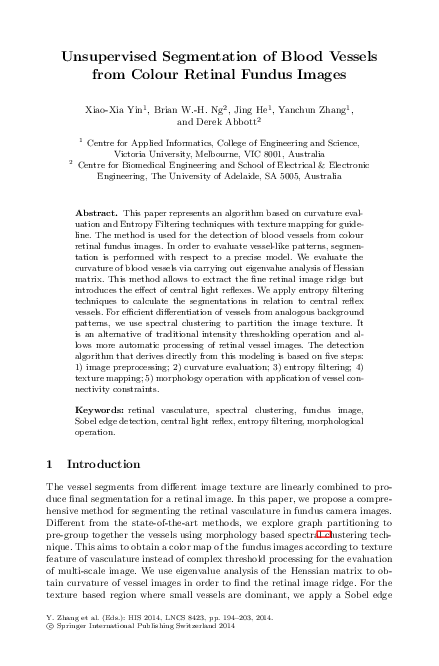 (PDF) Unsupervised Segmentation of Blood Vessels from Colour Retinal Fundus Images