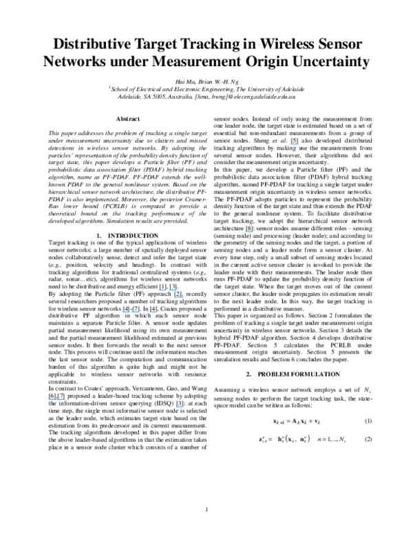 (PDF) Distributive Target Tracking in Wireless Sensor Networks under ...