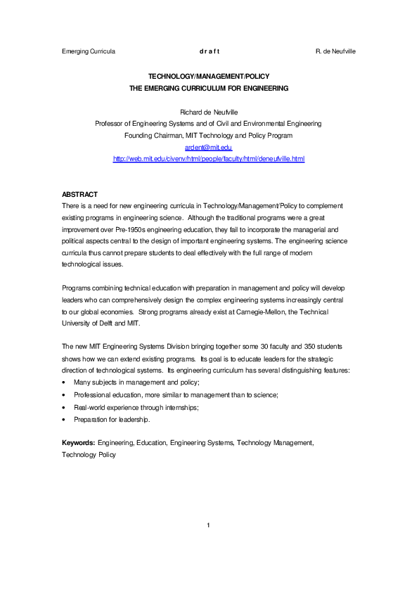 (PDF) The emerging curriculum for engineering