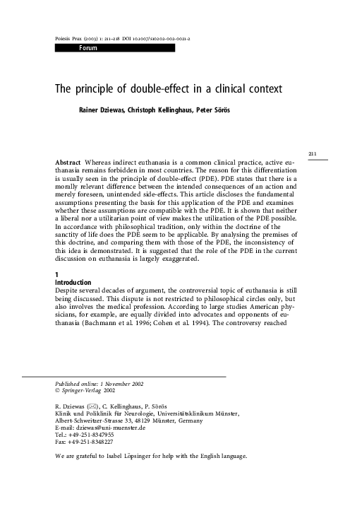 (PDF) The principle of double-effect in a clinical context
