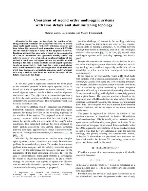 Pdf Observer Based Consensus For Second Order Multi Agent Systems With Arbitrary Asynchronous