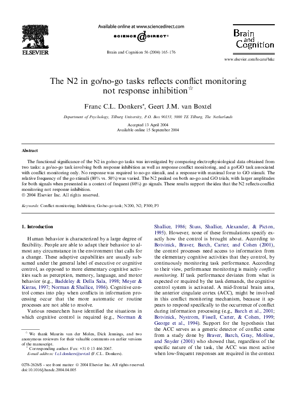 (PDF) The N2 in go/no-go tasks reflects conflict monitoring not ...
