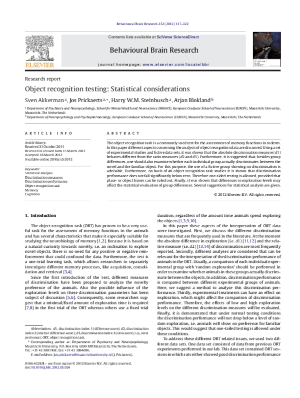 Pdf Object Recognition Testing Statistical Considerations