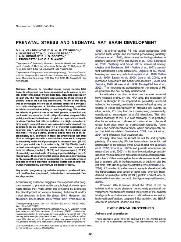 (PDF) Prenatal stress and neonatal rat brain development