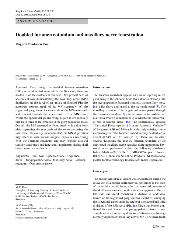 (PDF) Doubled foramen rotundum and maxillary nerve fenestration