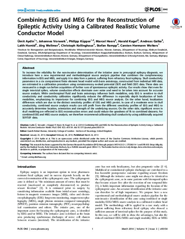 (PDF) Combining EEG and MEG for the Reconstruction of Epileptic Activity Using a Calibrated ...