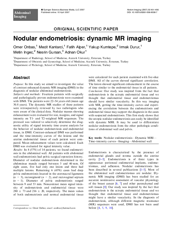 (PDF) Nodular endometriosis: dynamic MR imaging