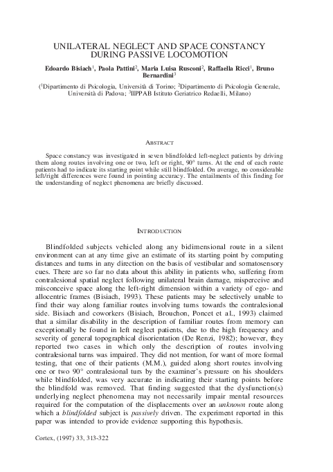 (PDF) Unilateral Neglect And Space Constancy During Passive Locomotion