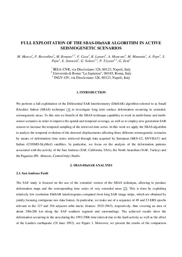 Pdf Full Exploitation Of The Sbas Dinsar Algorithm In Active