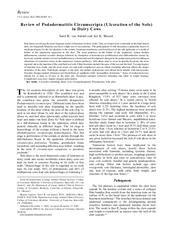 (PDF) Review of Pododermatitis Circumscripta (Ulceration of the Sole ...