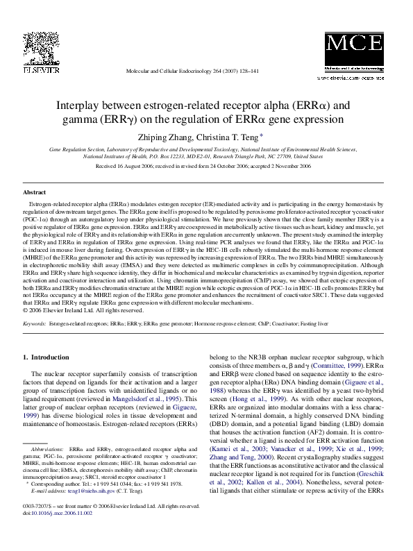 (PDF) Interplay between estrogen-related receptor alpha (ERRα) and ...