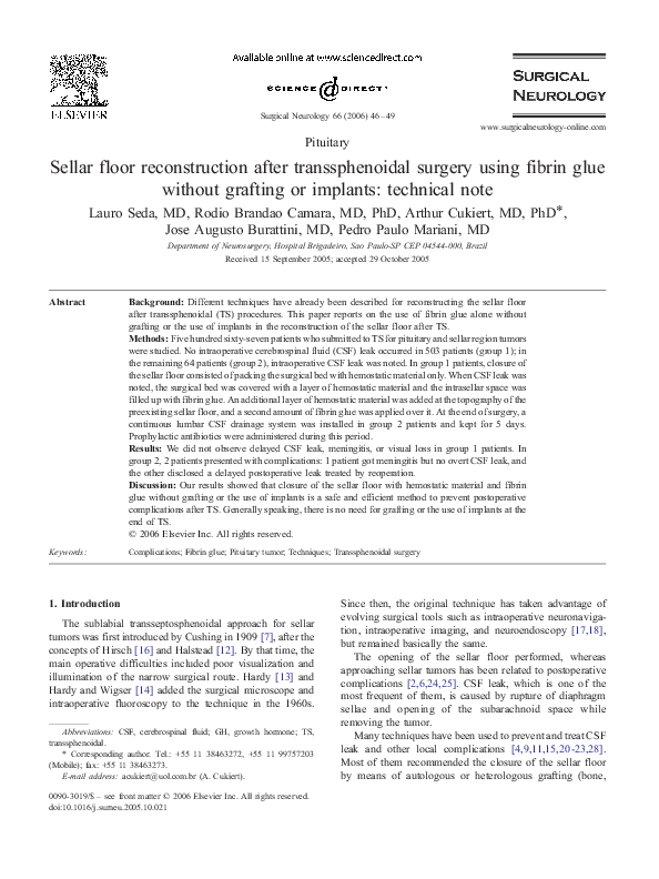 (PDF) Sellar floor reconstruction after transsphenoidal surgery using ...