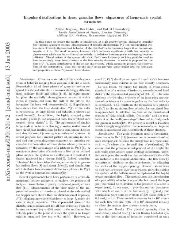 (PDF) Impulse distributions in dense granular flows: Signatures of ...