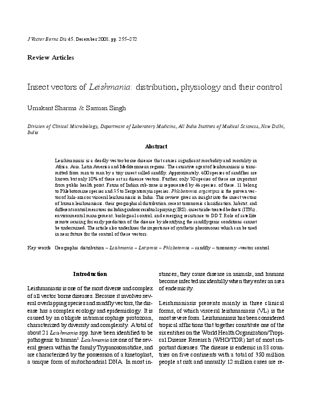 (PDF) Insect vectors of Leishmania: distribution, physiology and their ...