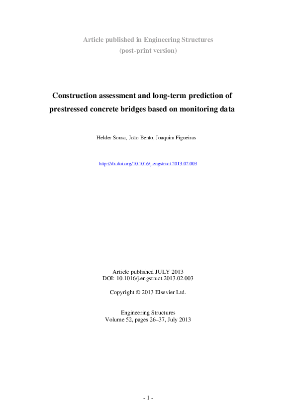 Pdf Construction Assessment And Long Term Prediction Of Prestressed Concrete Bridges Based On