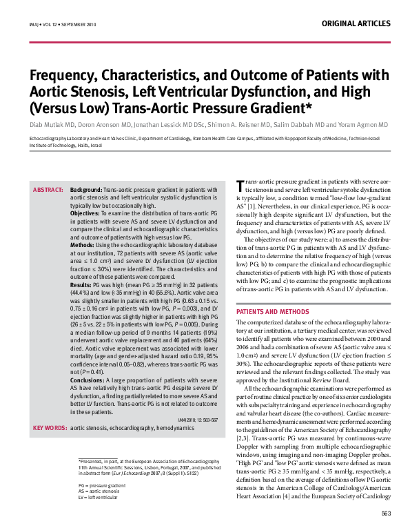 (PDF) Frequency, characteristics, and outcome of patients with aortic ...