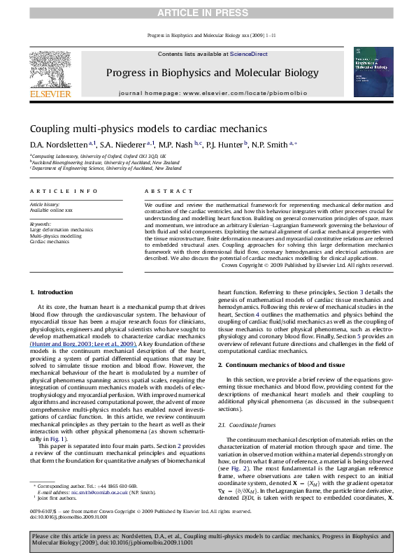 (PDF) Coupling multi-physics models to cardiac mechanics