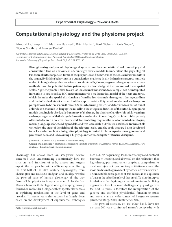 (PDF) Computational physiology and the physiome project