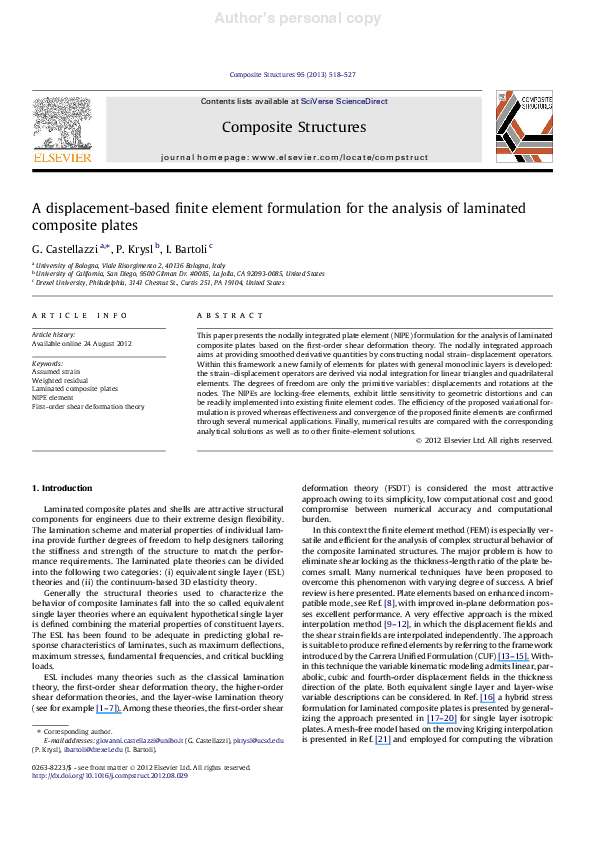 Pdf A Displacement Based Finite Element Formulation For