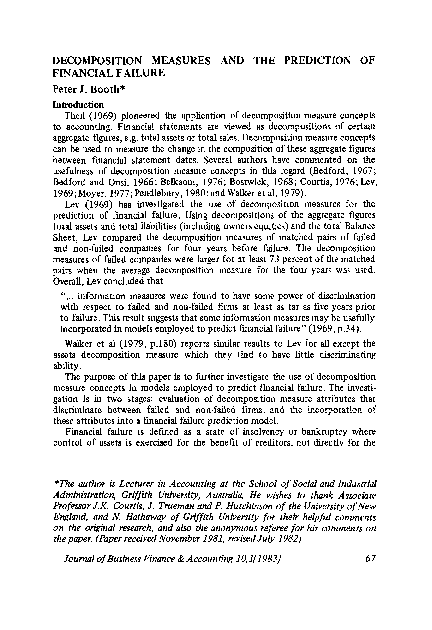 (PDF) Decomposition Measures and the Prediction of Financial Failure
