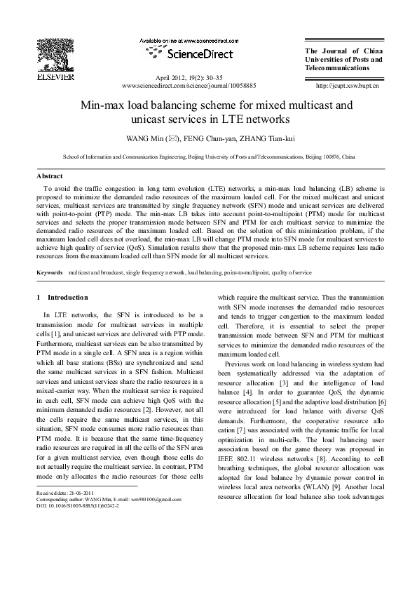 (PDF) Min-max load balancing scheme for mixed multicast and unicast services in LTE networks