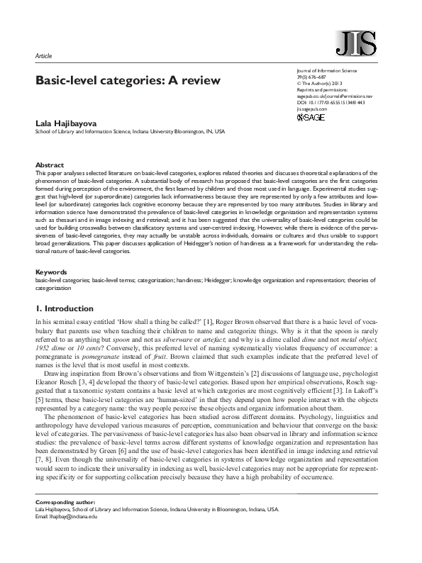 (PDF) Basic-level categories: A review