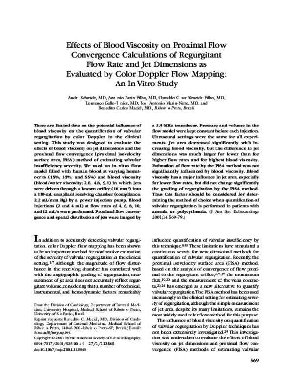 (PDF) Effects of blood viscosity on proximal flow convergence ...
