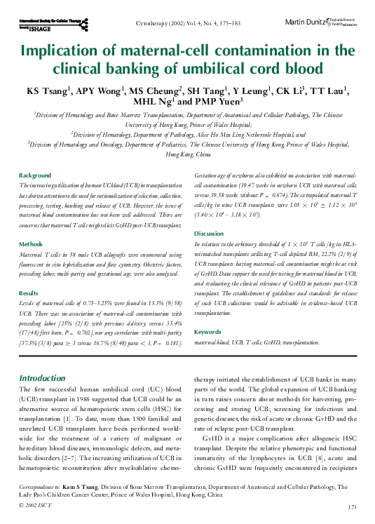(PDF) Implication of maternal-cell contamination in the clinical ...