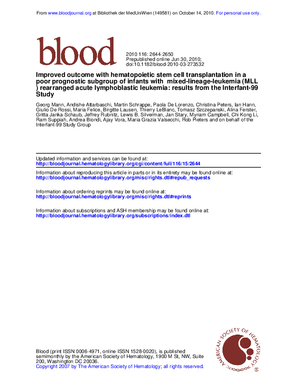 (PDF) Improved outcome with hematopoietic stem cell transplantation in ...