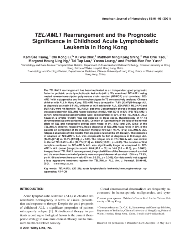 (PDF) TEL/AML1 rearrangement and the prognostic significance in ...