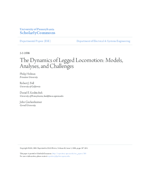 (PDF) The Dynamics of Legged Locomotion: Models, Analyses, and Challenges