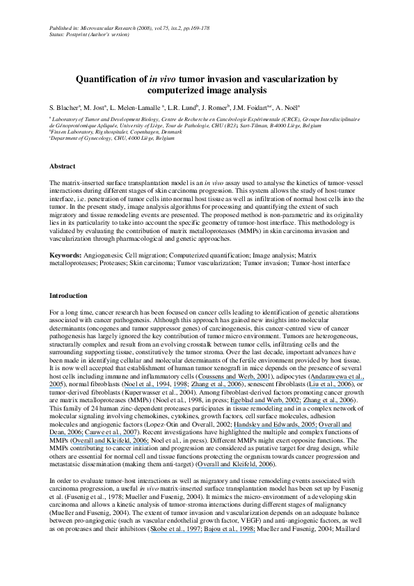 (PDF) Quantification of in vivo tumor invasion and vascularization by ...