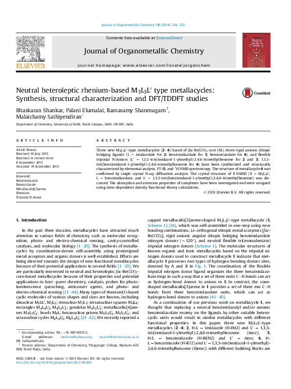 (PDF) Neutral heteroleptic rhenium-based M3L3L0 type metallacycles: Synthesis, structural ...
